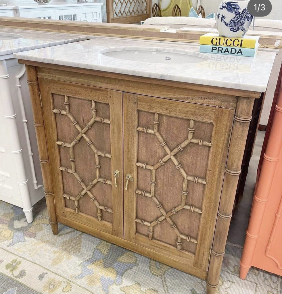 NEW | Faux-Bamboo Single Vanity with Marble Top & Backsplash ...