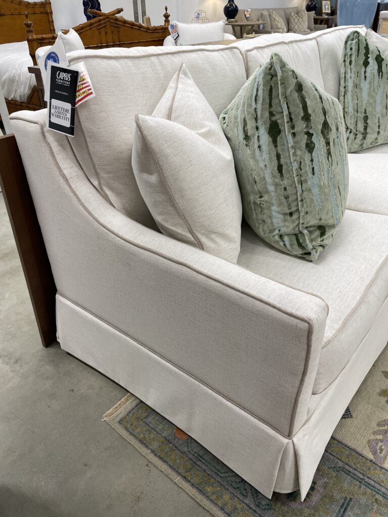 Poppy’s Signature Larson 3 Over 3 Skirted Sofa | Crypton Nomad Snow w ...