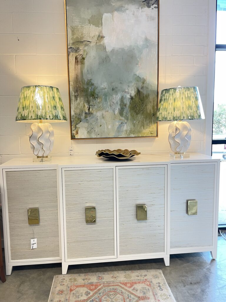 New white grass cloth 4 door buffet cradenza – Poppy's of Macon