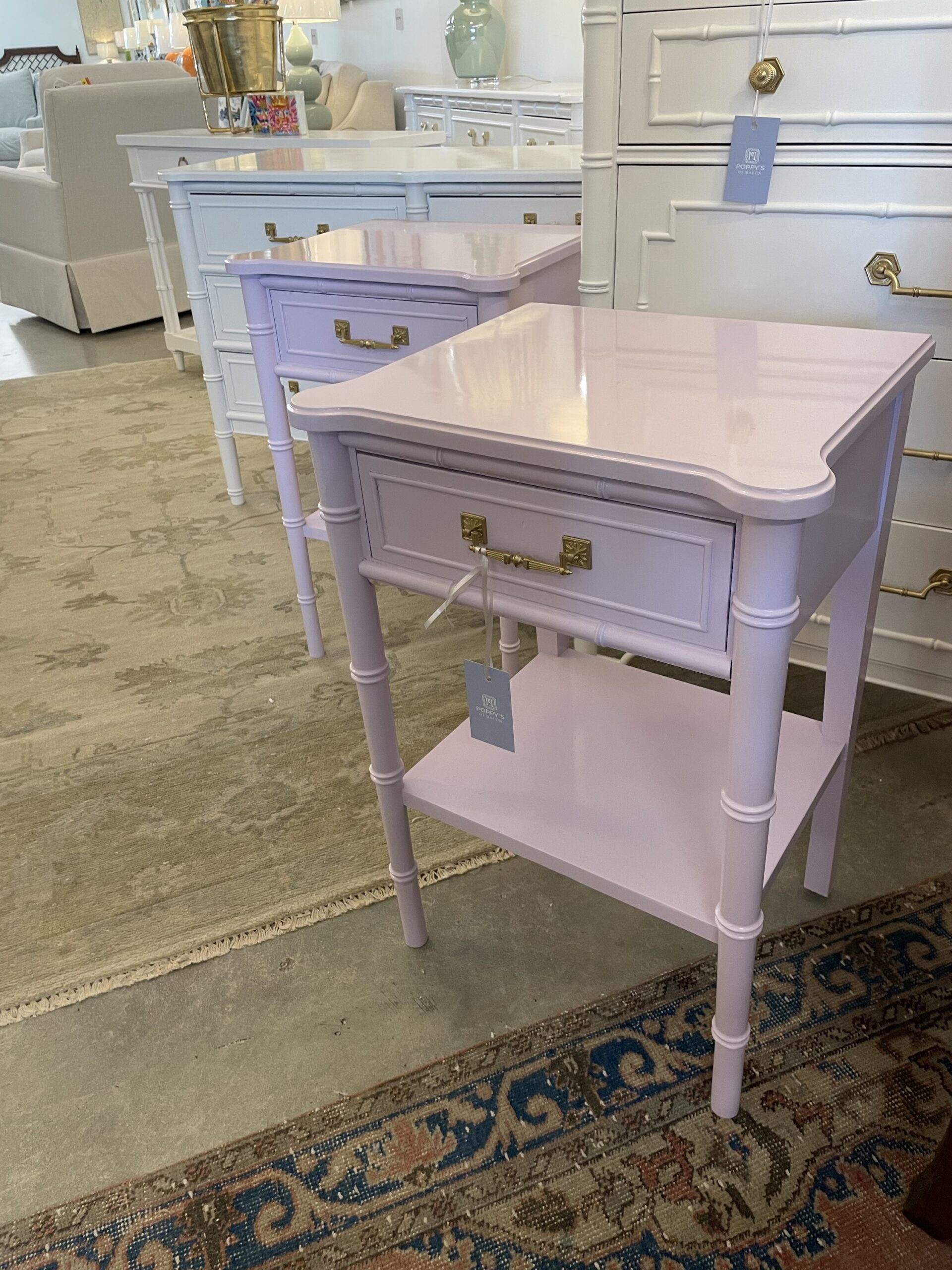 SET of Henry link vintage night stand set with raised legs!! Lacquered ...