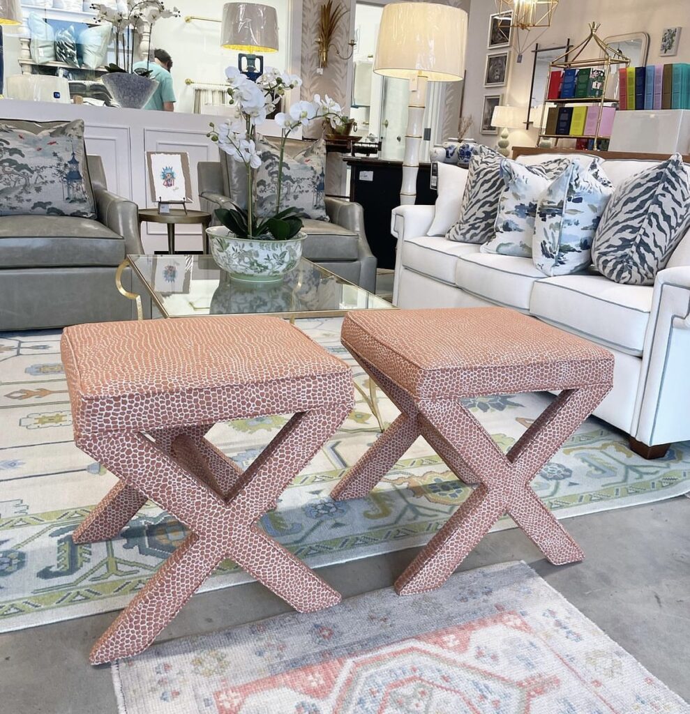 Upholstered X benches! 850 each! Sold as a set – Poppy's of Macon