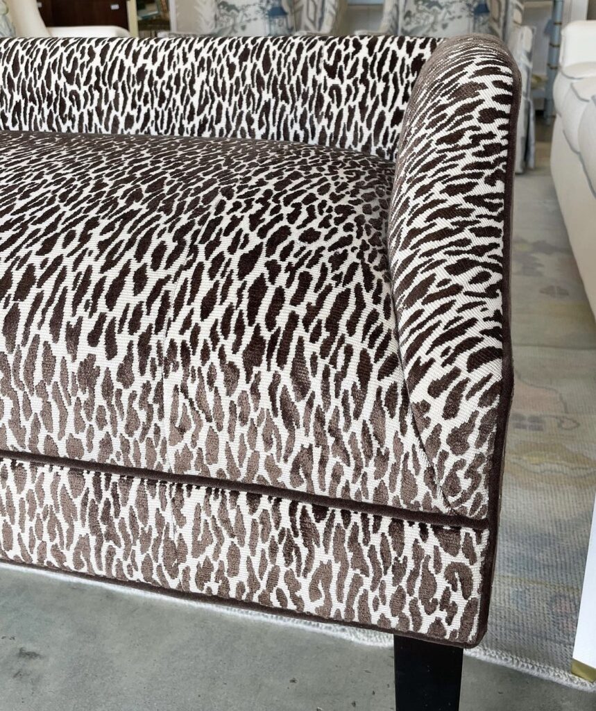 Coco pebbles bench with dark brown legs and welt! – Poppy's of Macon