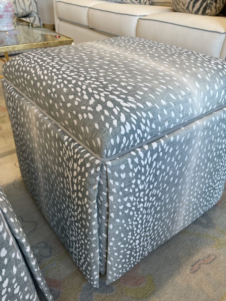 SET of rolling blue antelope skirted ottomans – Poppy's of Macon