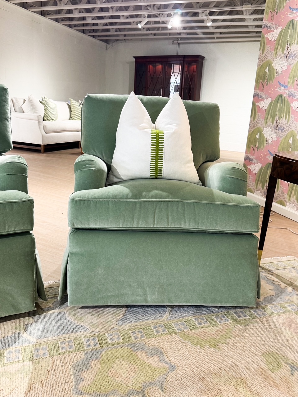 Set of (2) Massoud Emma Swivel Rock Skirted English Arm Chairs | Banks ...