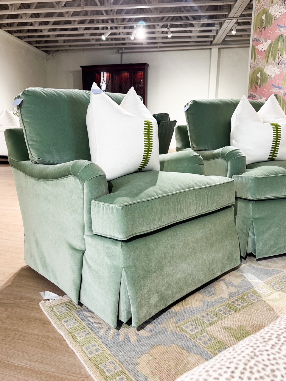 Set of (2) Massoud Emma Swivel Rock Skirted English Arm Chairs | Banks ...