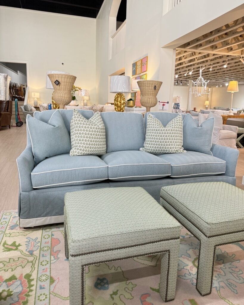 Massoud Everly sofa 3 over 3 in inside out performance fabric justify horizon with white banding ...