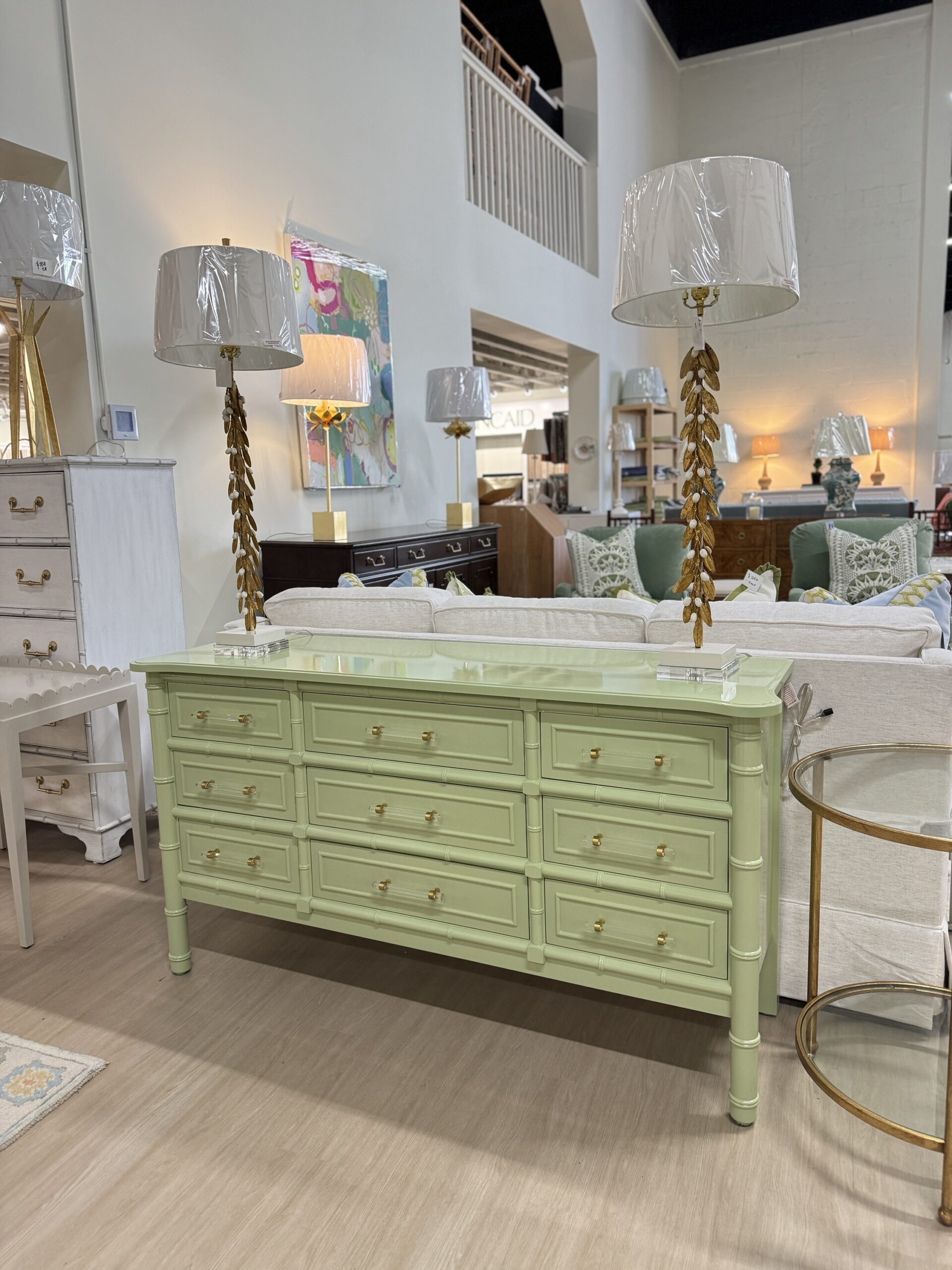 Lacquered 9 drawer faux bamboo dresser – poppys line with lucite ...