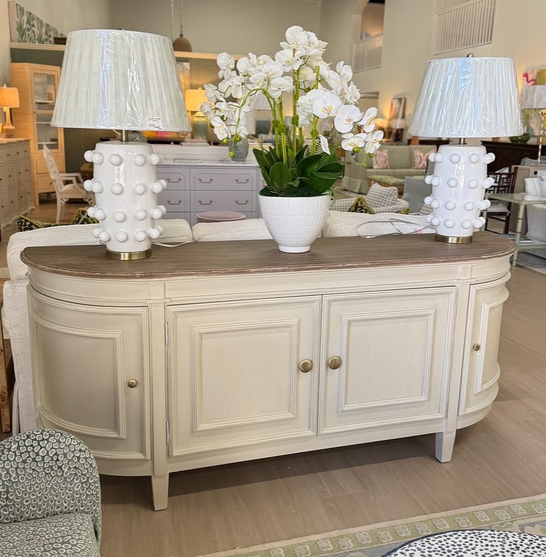 New Claude white bowfront chest with wooden top and gold hardware ...